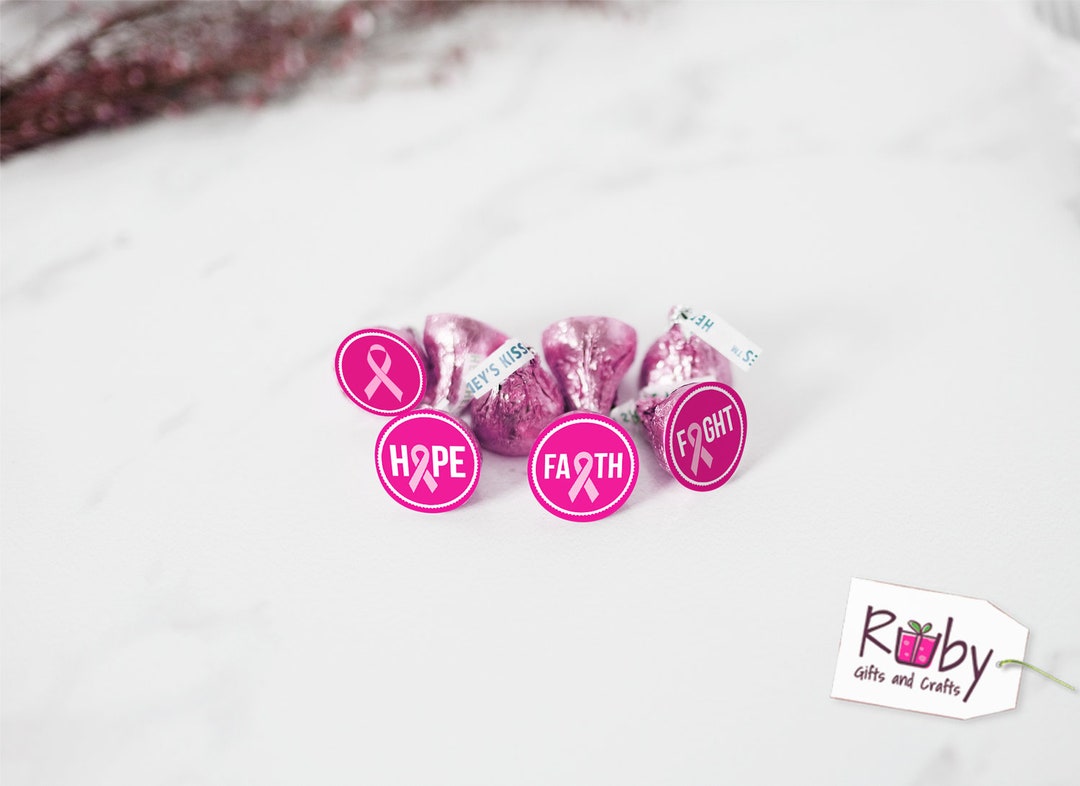 96 Breast Cancer Kisses Chaocolate Sticker, Cancer Kisses Chocolate Labels, Breast Cancer ...