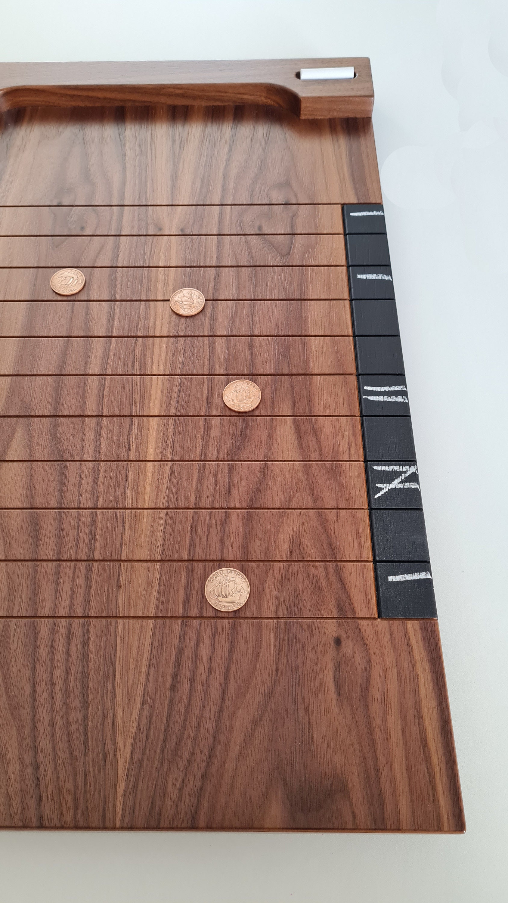 Shove Ha'penny Board With Halfpenny Coins and Chalk - American Black ...