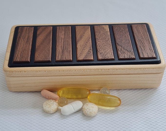 7 Grid Wooden Pill Box, Wooden One Week Pill Box, Organize Storage Pill ...