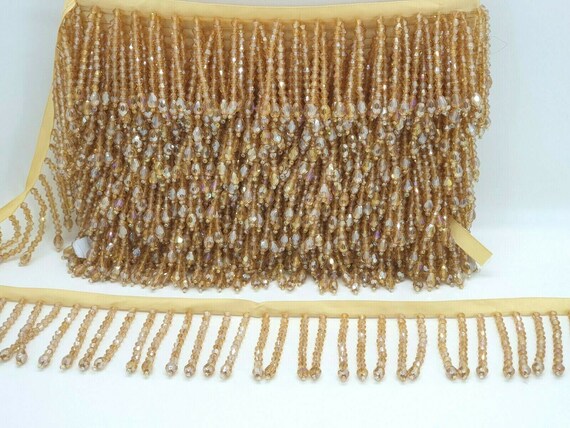 Gold Colour CRYSTAL Beaded Fringe Trim Crystal Fringing on - Etsy Australia