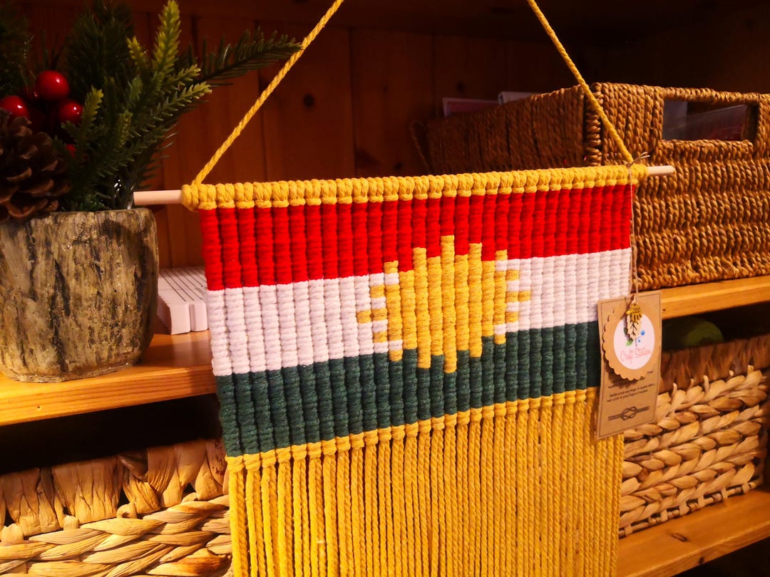 Kurdistan Flag Macrame Pixel Art Wall Hanging Handmade Woven Tapestry ...