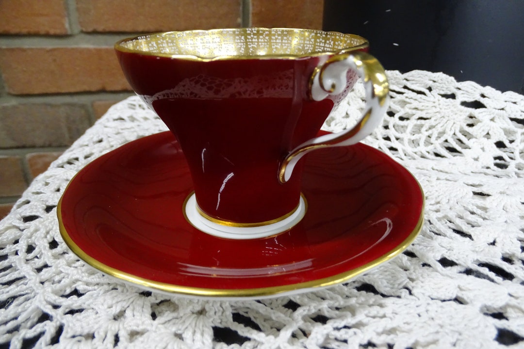 Vintage Aynsley Maroon Bone China Tea Cup With Gold Filigree - Etsy