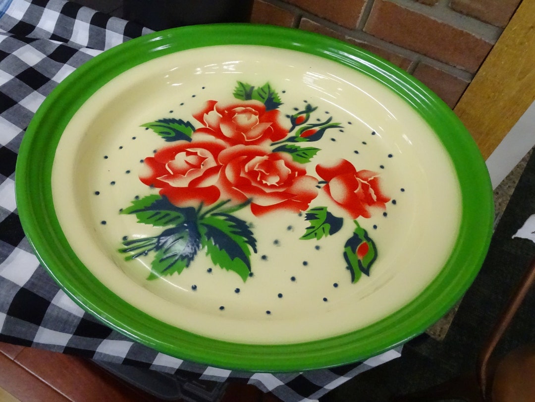 Vintage Red Rose Enamel Tray: MCM Airbrushed Enamelware - Etsy