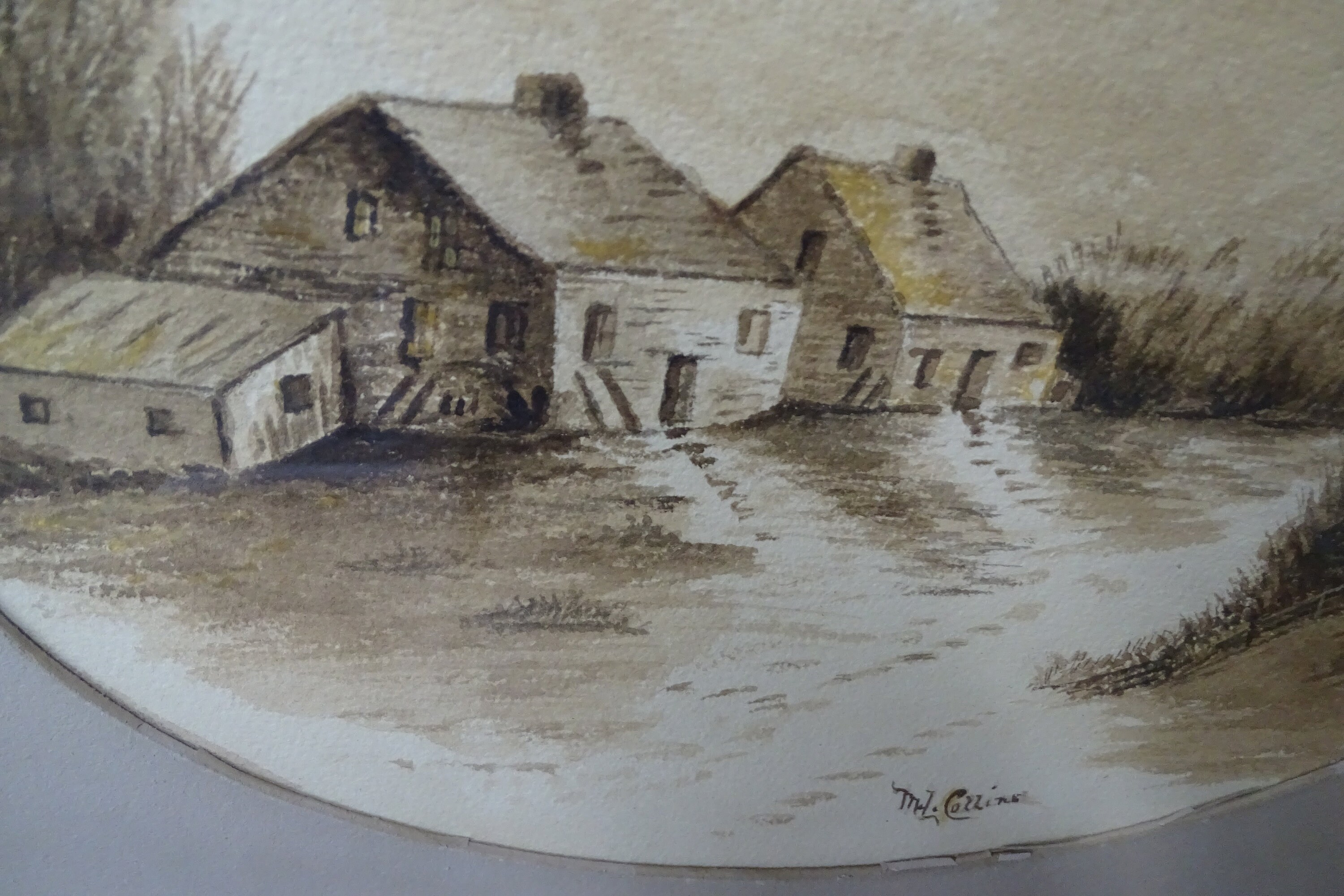 Vintage 1930s Saltbox House Watercolor Painting - Framed Sepia Cottage ...