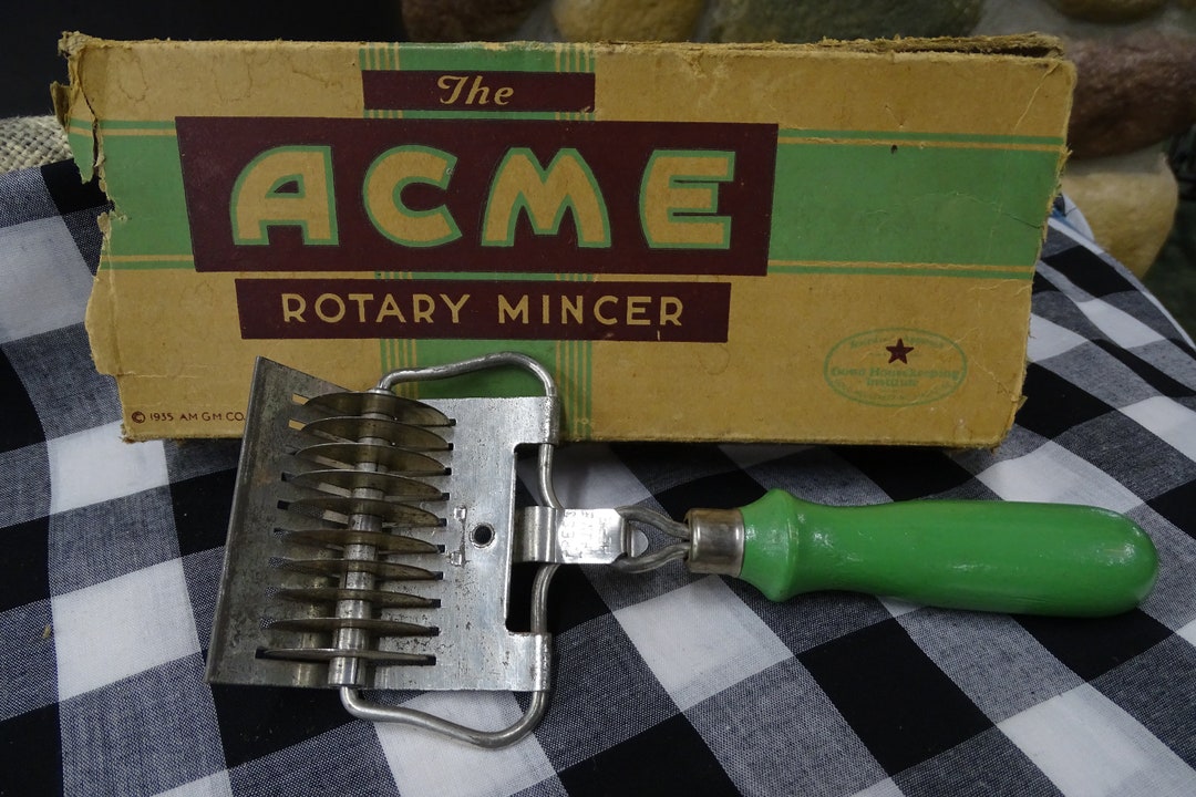 Vintage Acme Rotary Mincer With Green Wood Handle, Green Handled ...