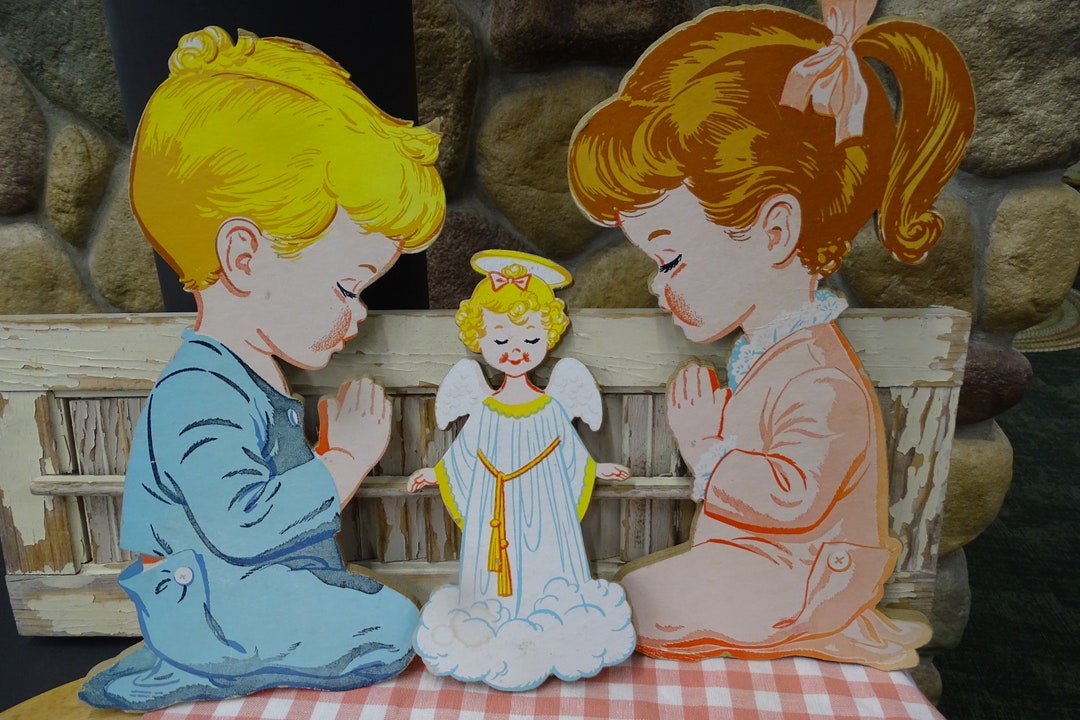 Vintage Dolly Toy Company Cardboard Wall Cut-outs of Praying Boy and ...