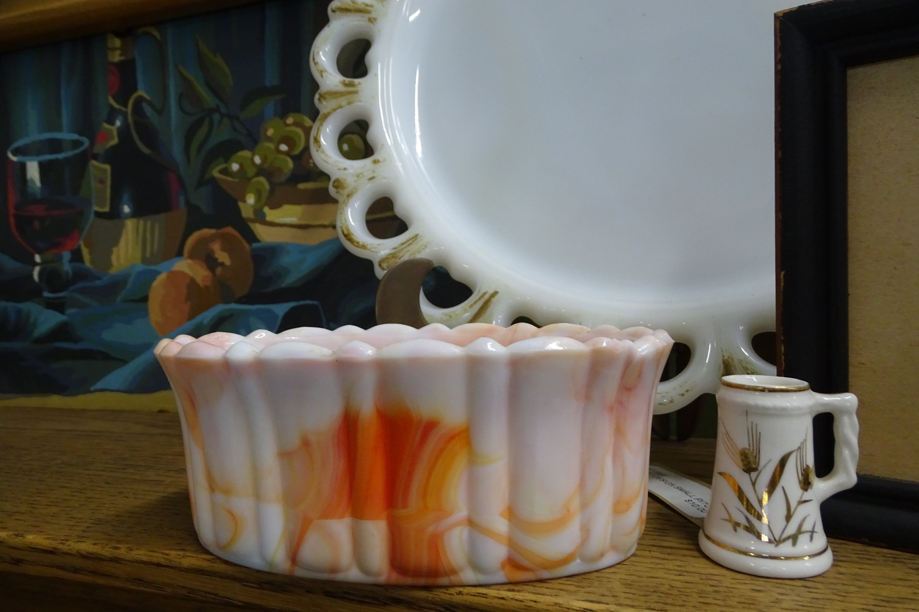 Vintage Akro Agate Glass #654 - Orange and White Vertically Ribbed Oval ...