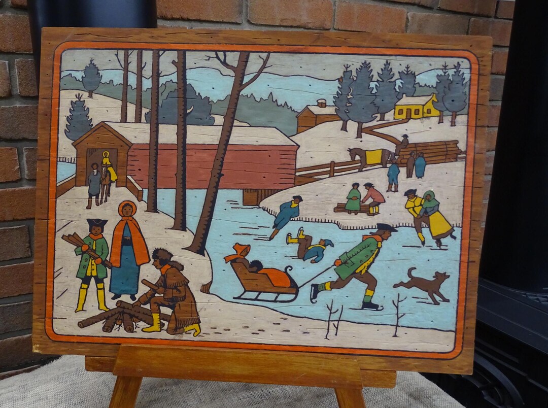 Vintage Avalon Paint by Number Folk Art Colonial Winter Scene on ...
