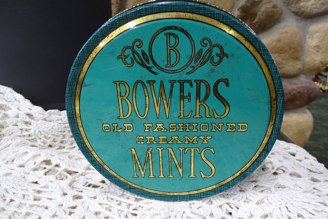 Vintage Bowers Creamy Mints Tin: Teal & Gold Art Deco Candy Canister - Etsy