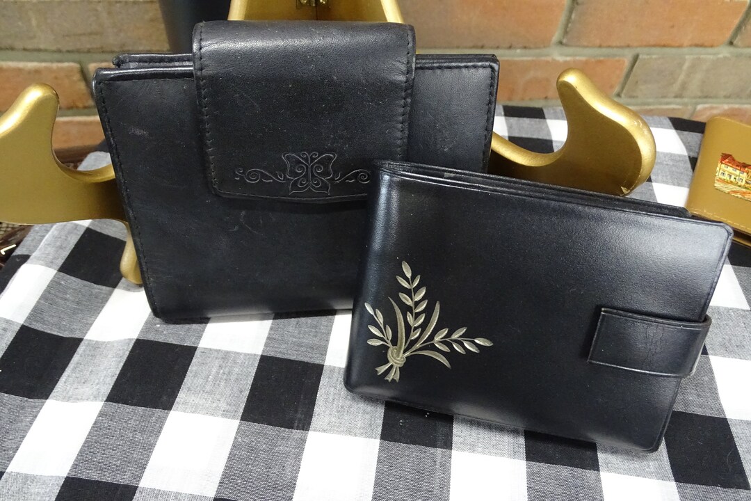 Vintage Buxton Black Leather Wallets 1960s Lady Buxton With Silver ...