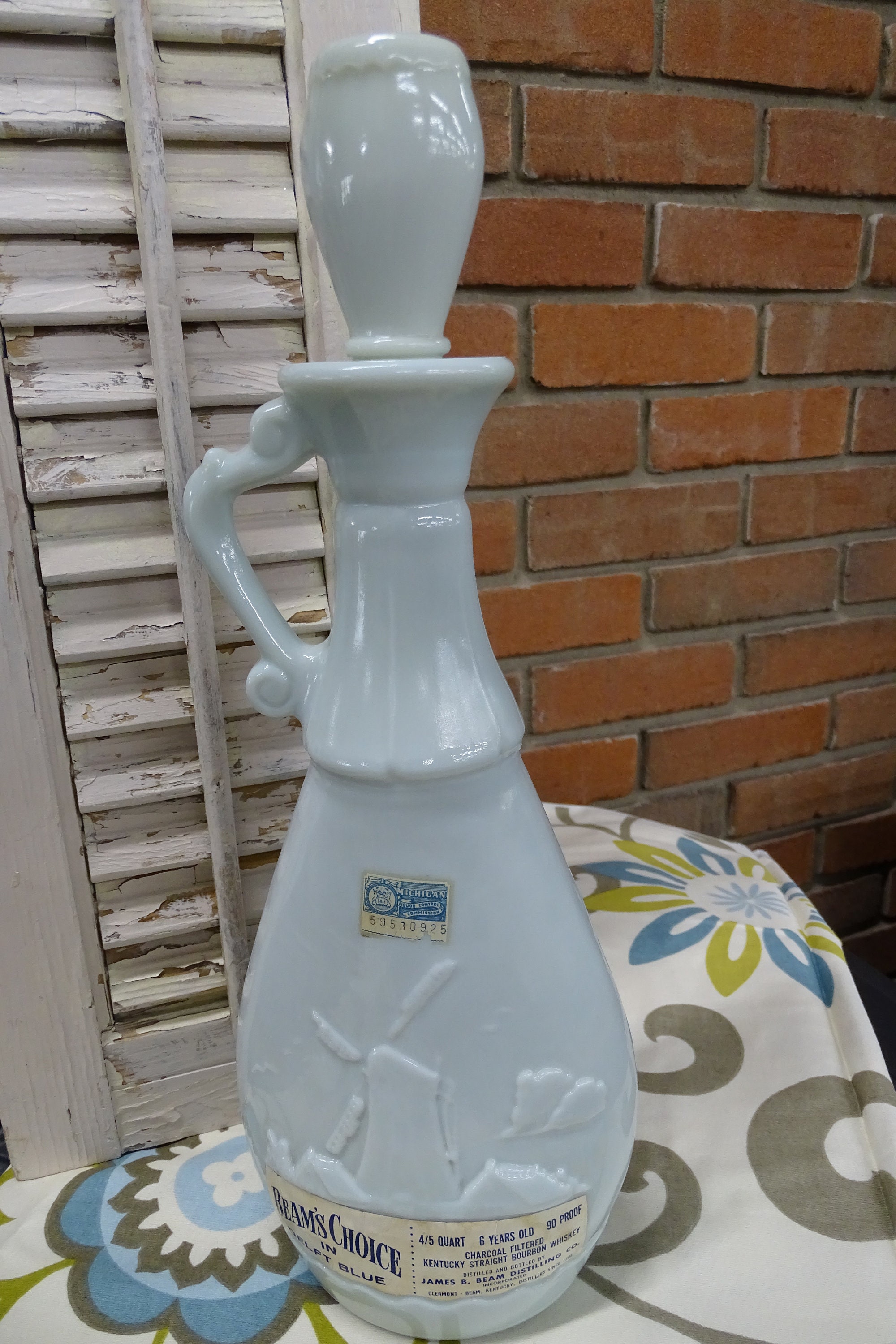 Vintage Delft Blue and White Milk Glass Jim Beam Collectible | Etsy