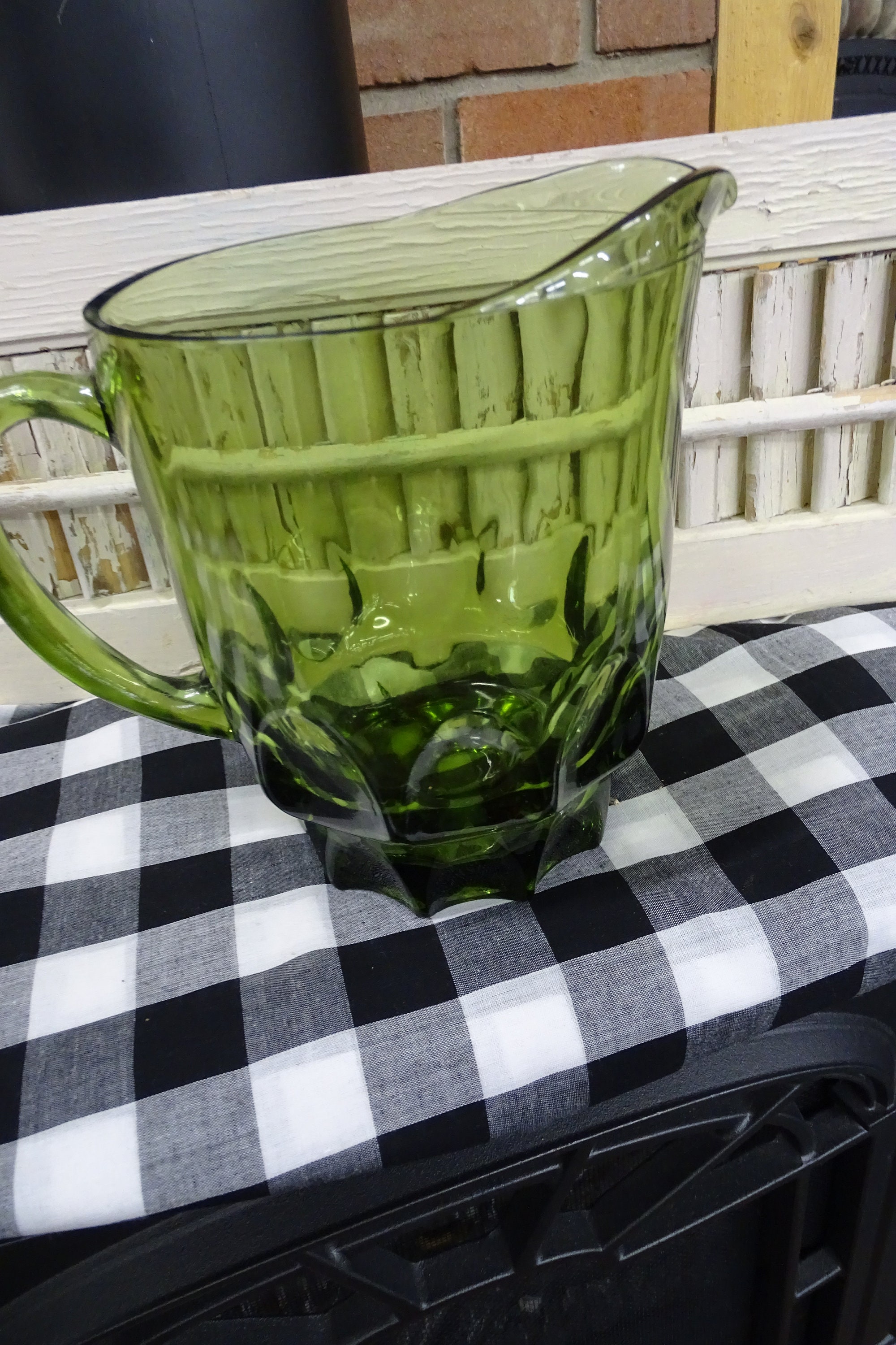 Vintage Green Glass Thumbprint Viking Pitcher — Warmth & Cheer ...