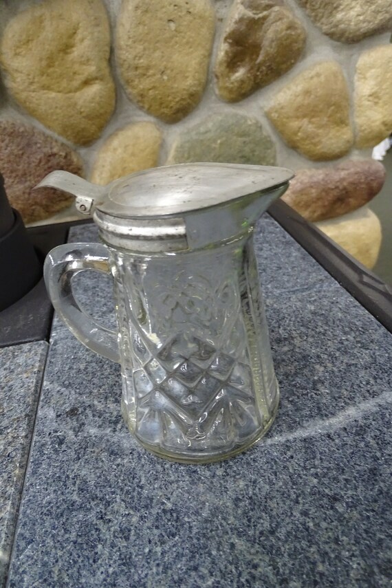 Vintage Pressed Glass Syrup Jar With Tin Lid Retro Pressed | Etsy