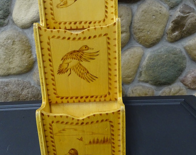 Vintage Light Wood Mail and Bill Sorting Station With Etched Waterfowl ...