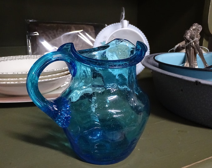 Antique 1800s Moser Blue Bohemian Art Glass Pitcher, Handblown Blue ...