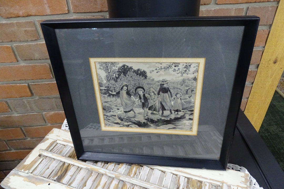 Antique Framed Neyret Freres Woven Silk Picture of Children, P. Tarrant ...