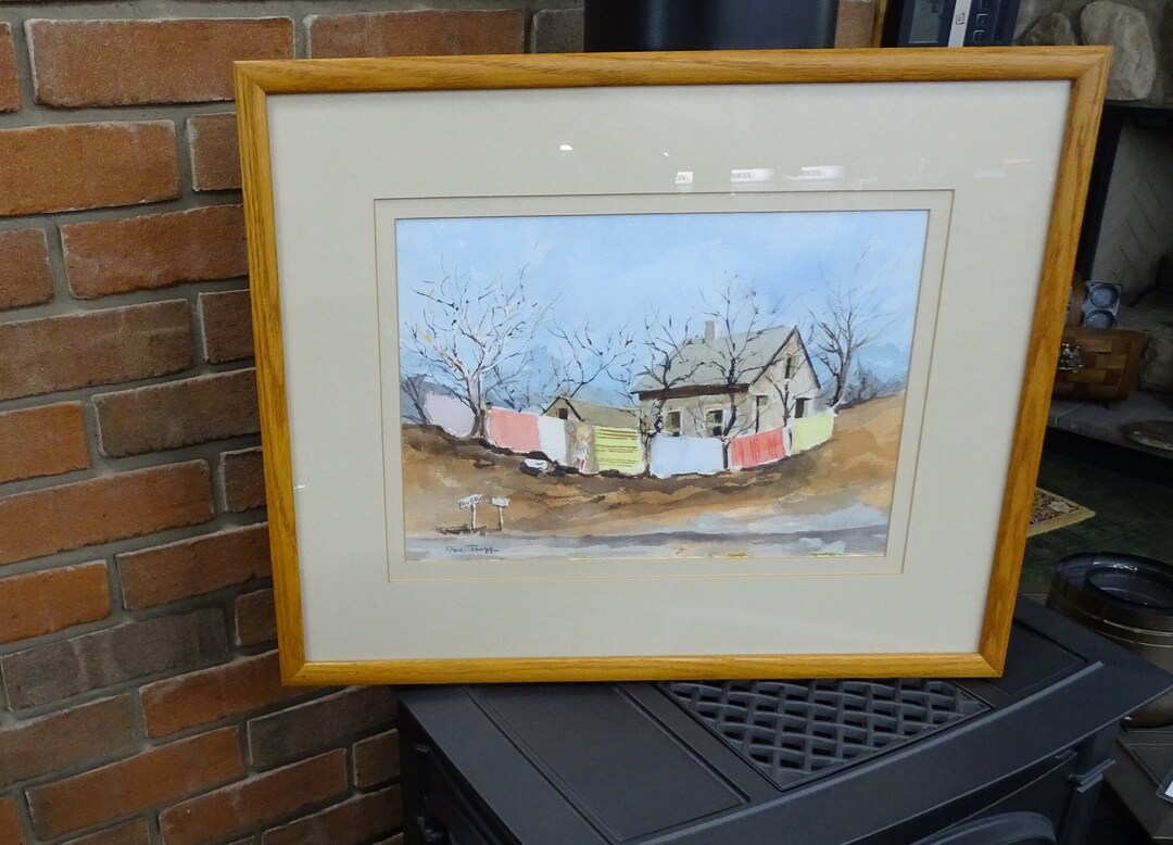 Vintage Dan Trapp "hanging Laundry" Original Watercolor, Matted ...