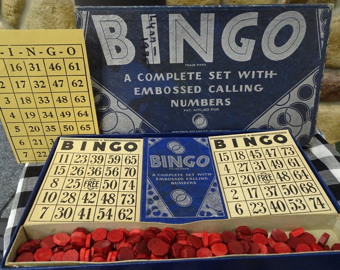 Vintage 1930s Milton Bradley Bingo Game Complete Set With Wooden ...