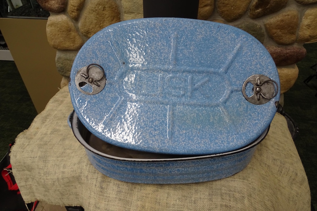 Vintage LISK Blue Spatter Ware Enamel Roasting Pan With Lid - Etsy