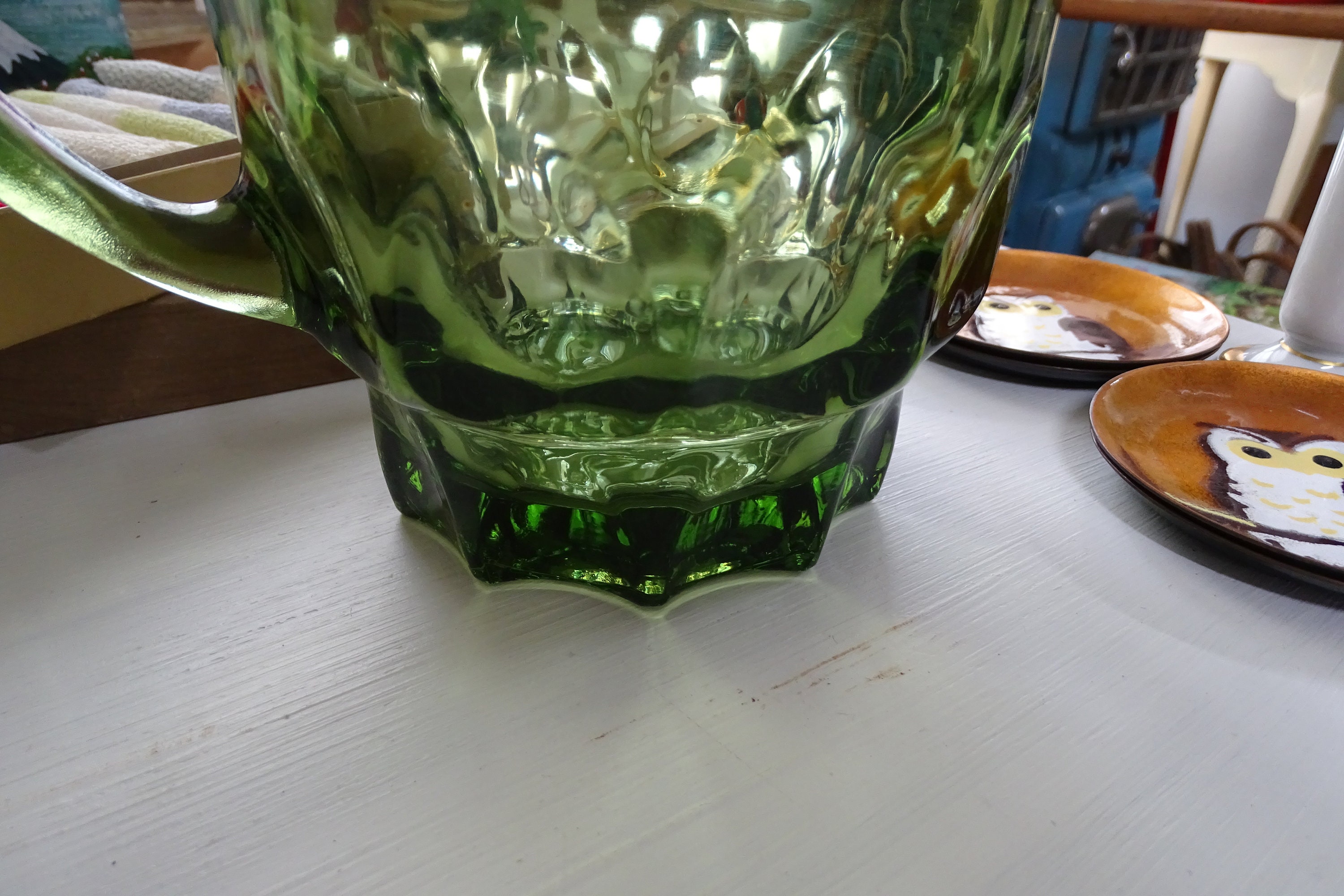 Vintage Green Glass Thumbprint Viking Pitcher — Warmth & Cheer ...
