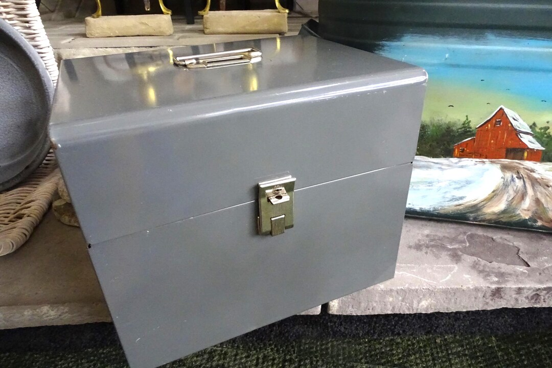 Vintage Heavy-duty Metal File Box With Locking Latch | Industrial Gray ...