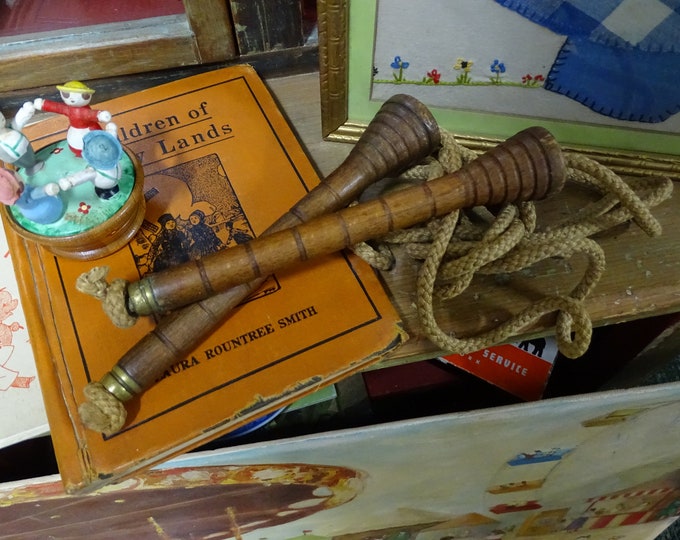 Antique Wooden Handle Jump Rope, Vintage Skipping Rope, Antique Outdoor ...