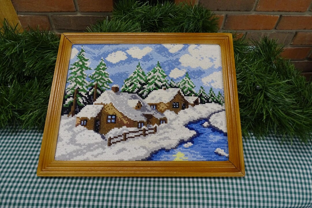 Vintage Needlepoint Winter Scene: Snowy House in Wood Frame - Etsy