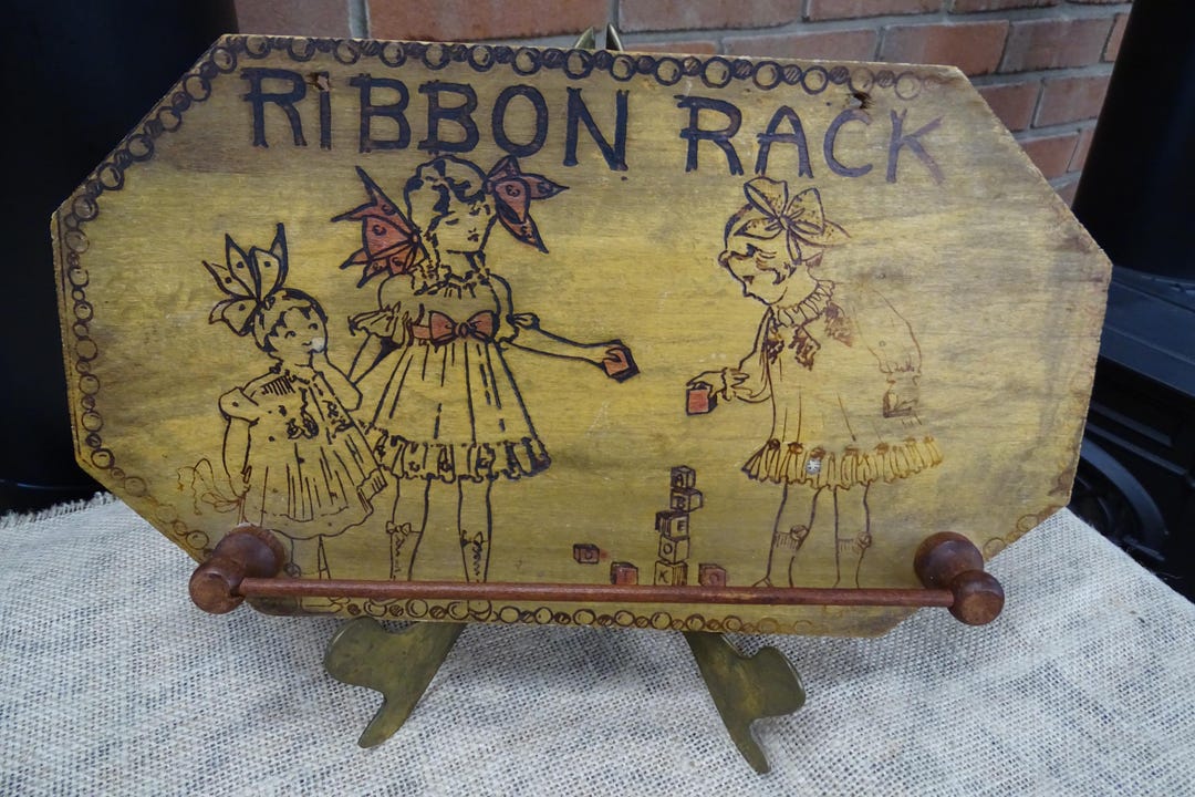 Antique Pyrography Wood Ribbon Rack: Little Girl Design, Nursery Decor ...