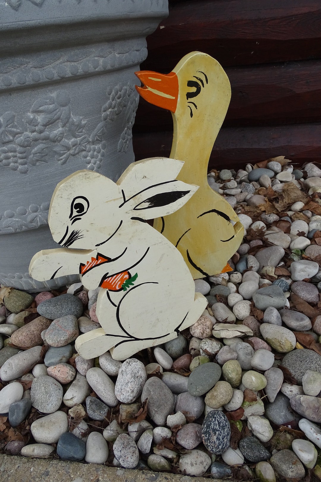 Vintage Homemade Wood Bunny and Duck Outdoor Décor, Outdoor Wooden ...