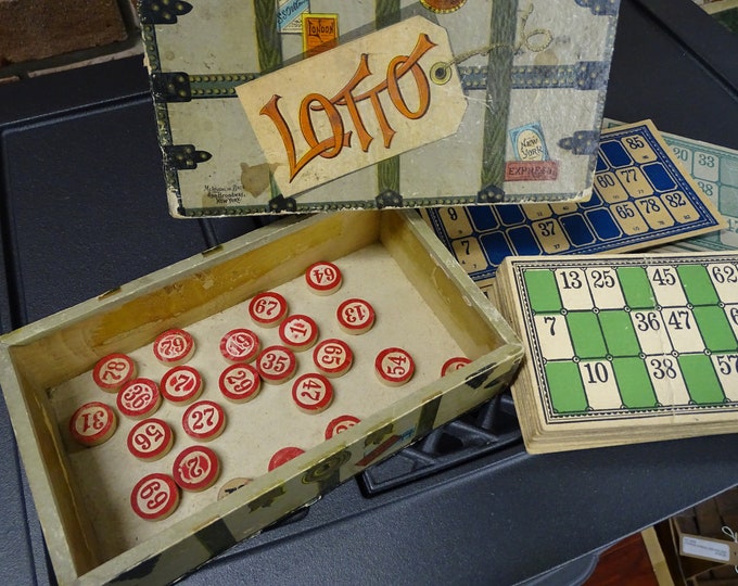 Vintage 1930s Milton Bradley LOTTO Partial Game Set With Wooden ...