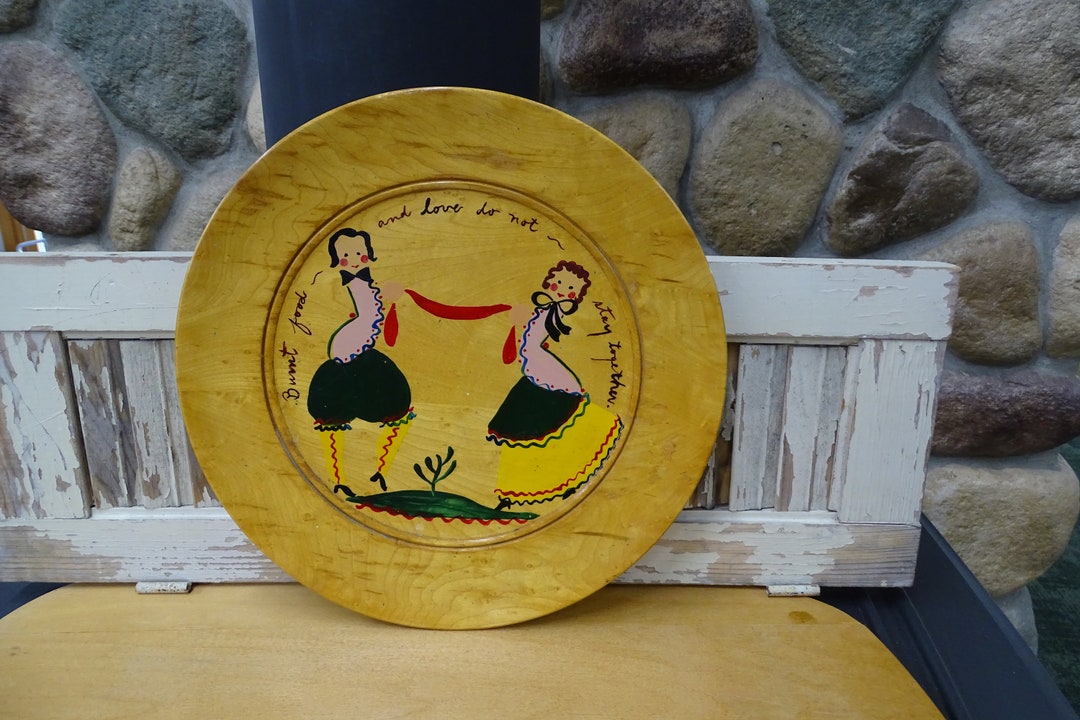 Vintage Folk Art Painted Stanwood Wooden Plate, Vintage Wooden Plate ...