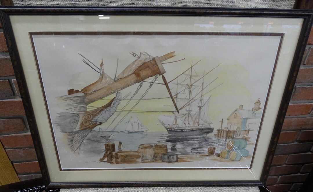 Vintage Framed Harbor Print by Jay Killian: Colonial Ship Art - Etsy