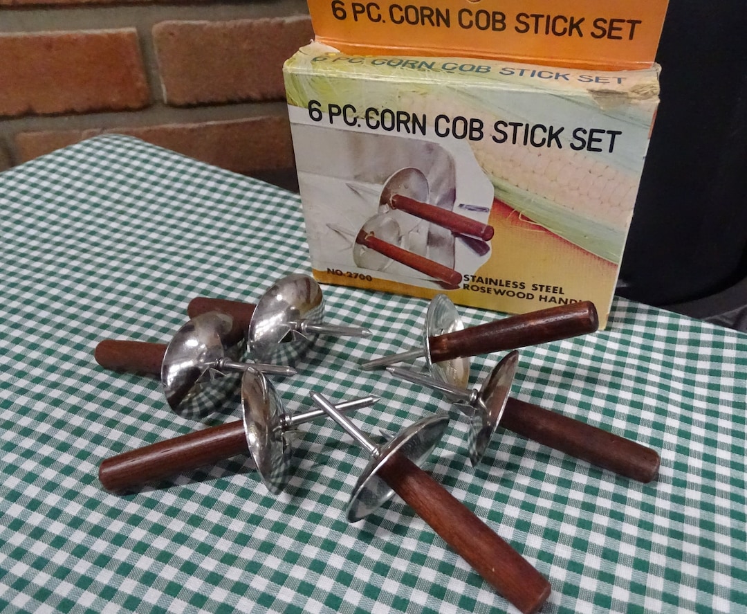 Set of 6 Stainless Steel Corn Cob Holders With Rosewood Handles - Etsy