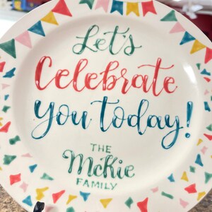 Personalized Celebration Plate, Hand Painted Confetti & Buntings - Etsy
