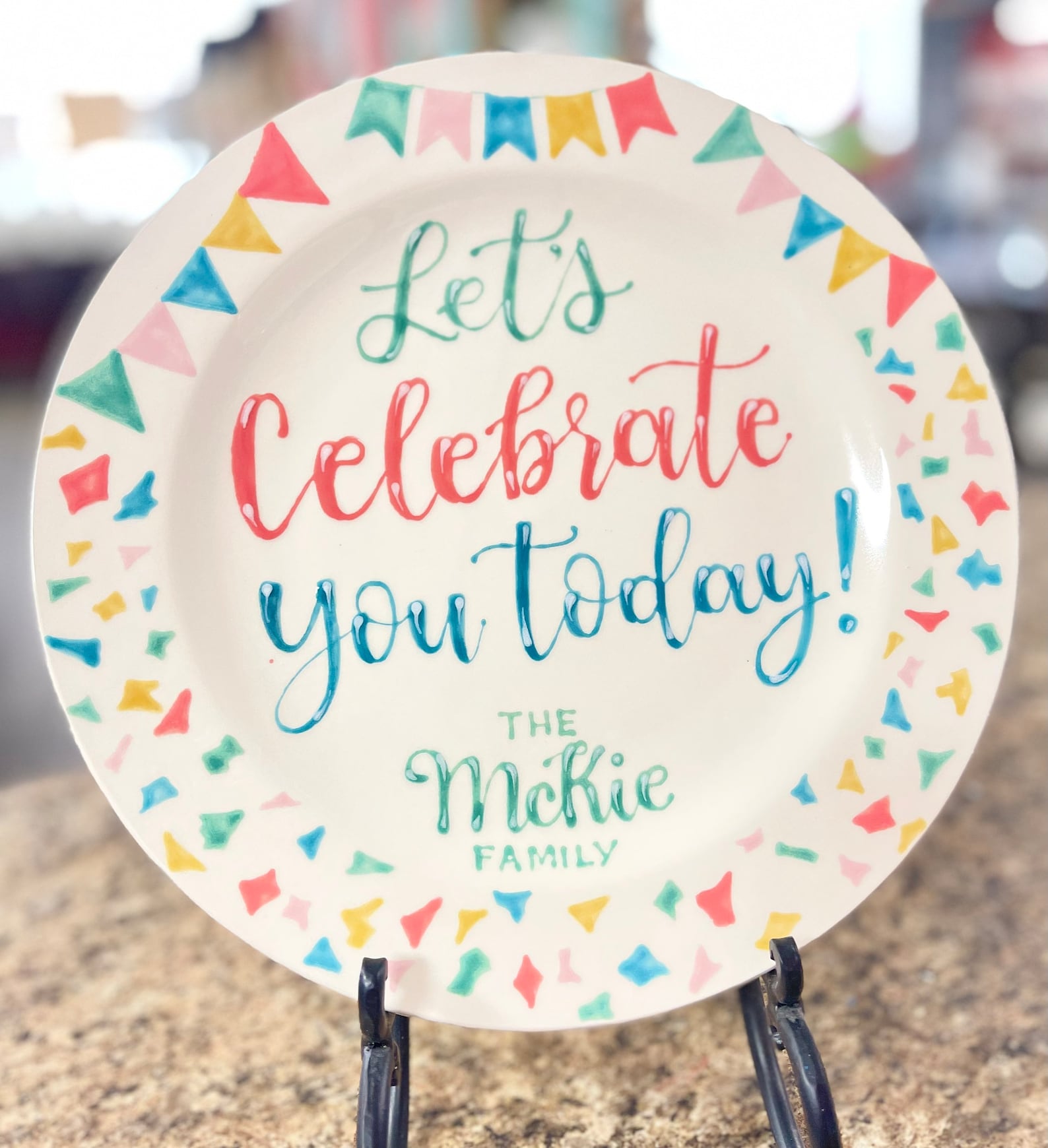 Personalized Celebration Plate, Hand Painted Confetti & Buntings - Etsy