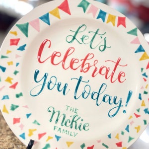 Personalized Celebration Plate, Hand Painted Confetti & Buntings - Etsy