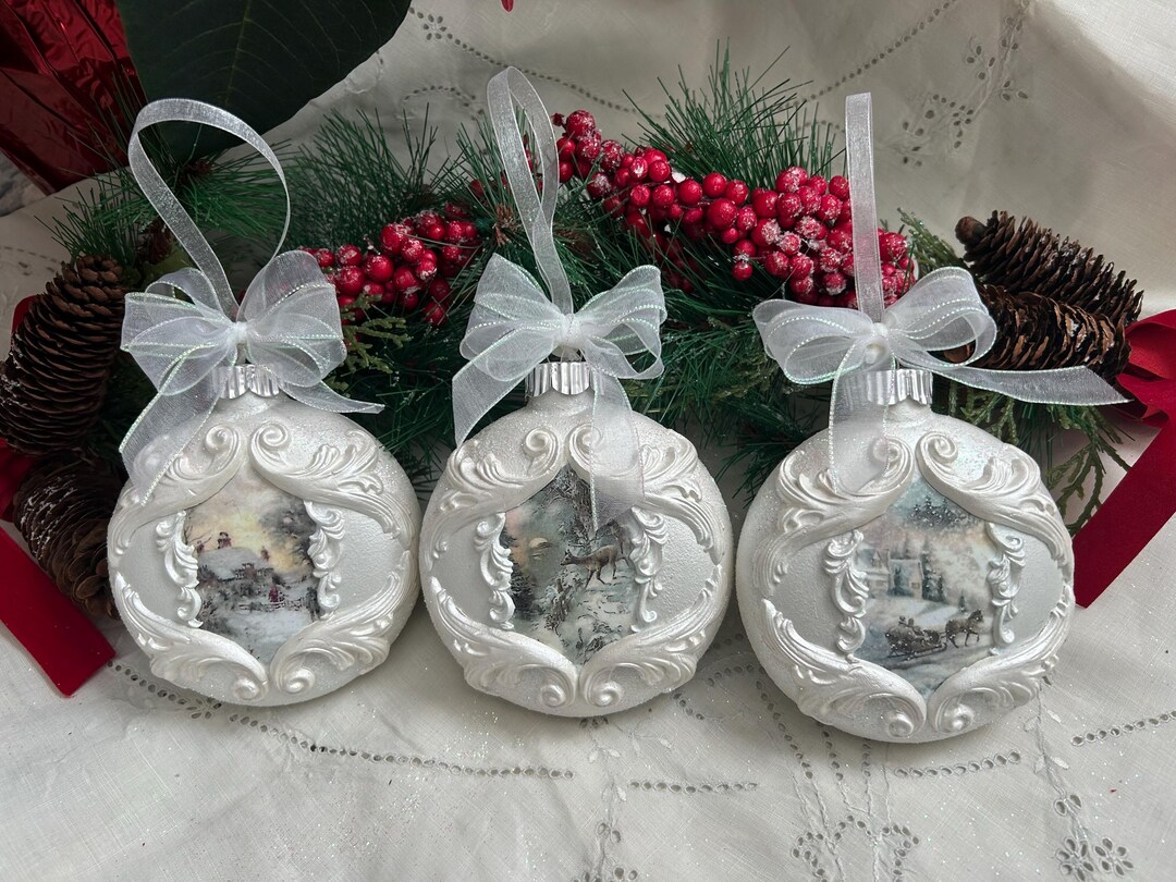 Handcrafted Vintage Style Christmas Baubles, Set of 3 Decoupage ...
