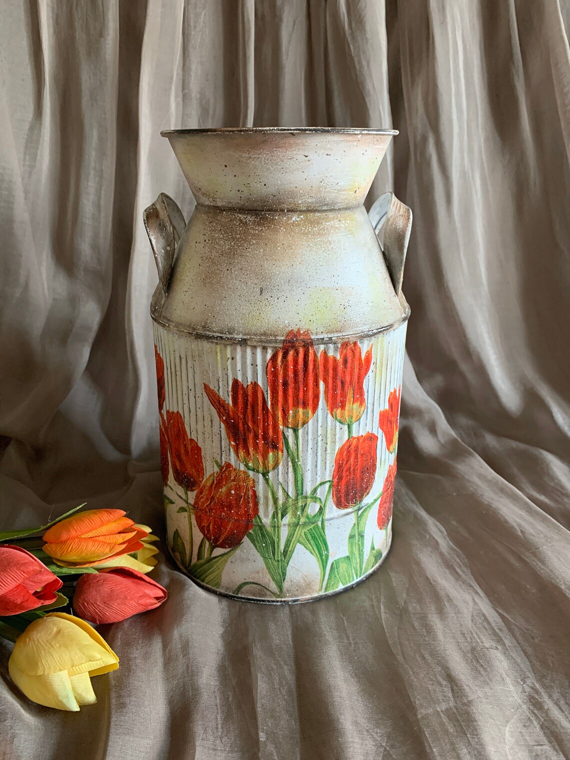 Hand Painted Decoupage Galvanized Bucket Tabletop Accent - Etsy