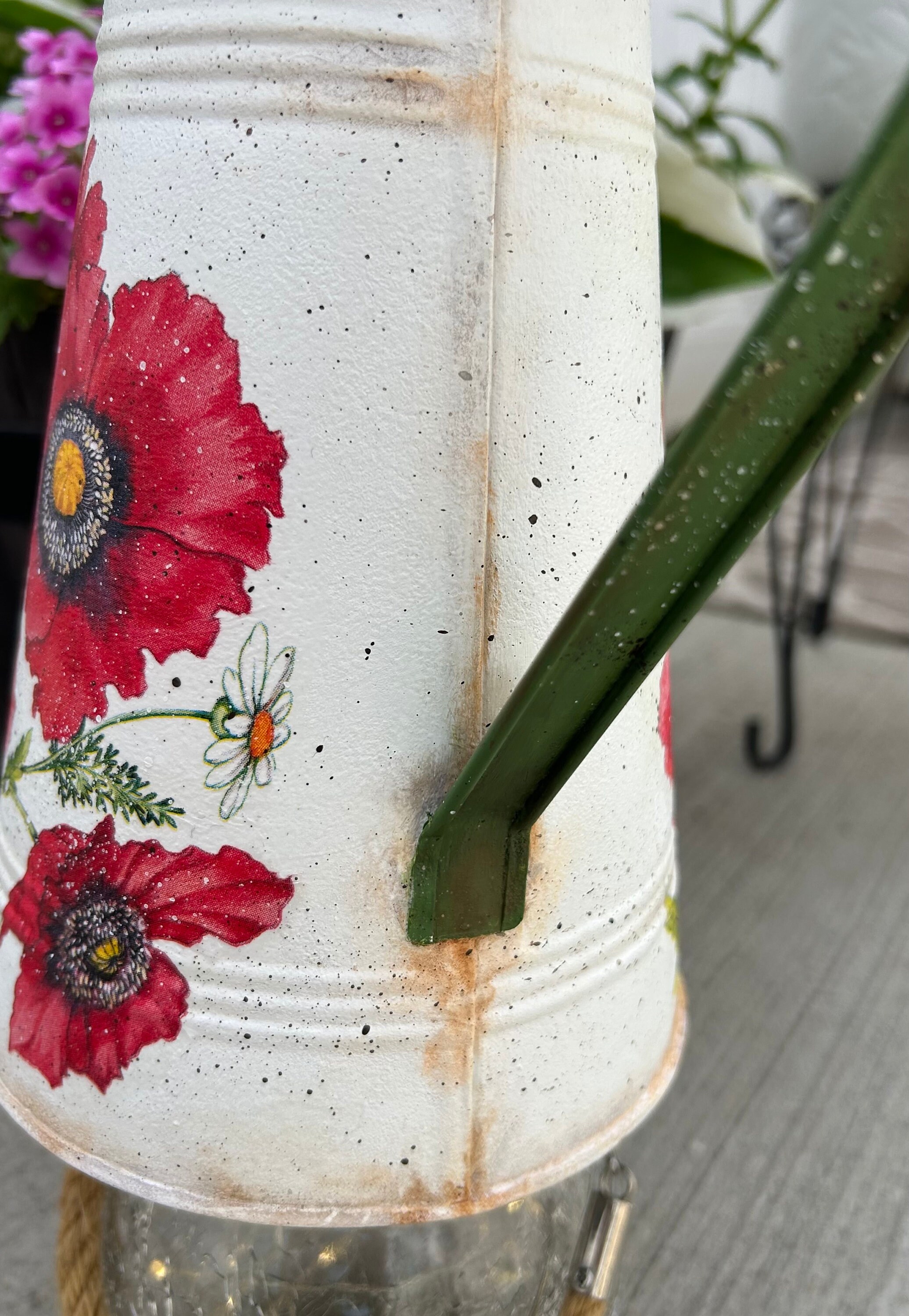 Decoupage Decorated Galvanized Metal Pitcher, Tabletop Accent, Country ...