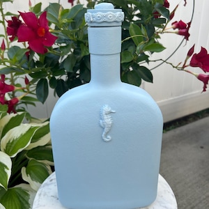 Handcrafted, Decoupaged Bottle, Coastal Theme Decorative Accent ...