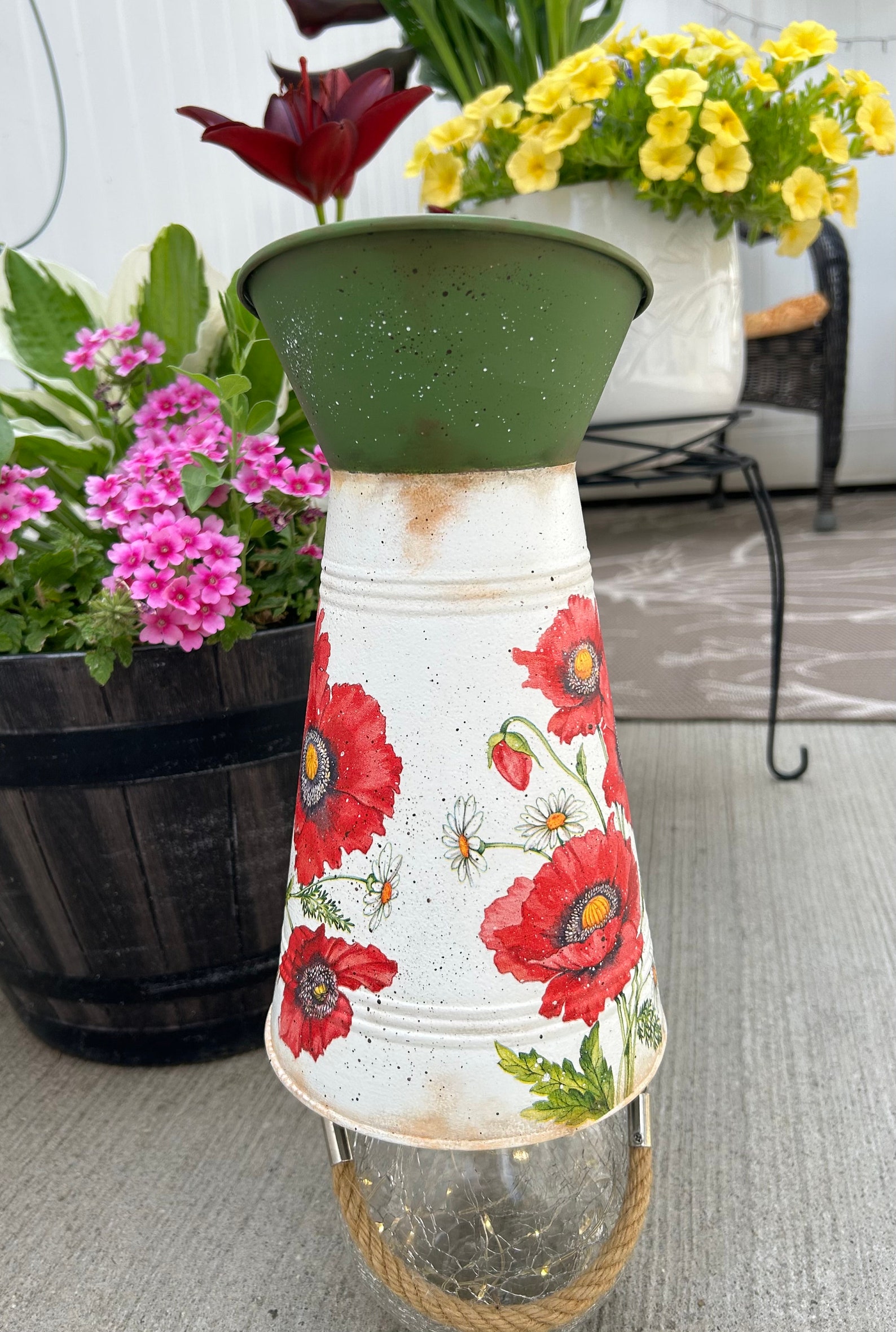 Decoupage Decorated Galvanized Metal Pitcher, Tabletop Accent, Country ...