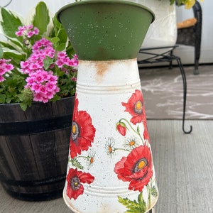 Decoupage Decorated Galvanized Metal Pitcher, Tabletop Accent, Country ...
