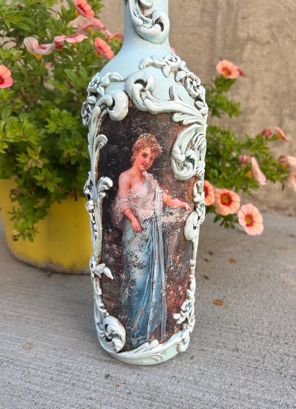 Handcrafted Decoupaged Bottle: Vintage Lady Shabby Chic Home Decor - Etsy