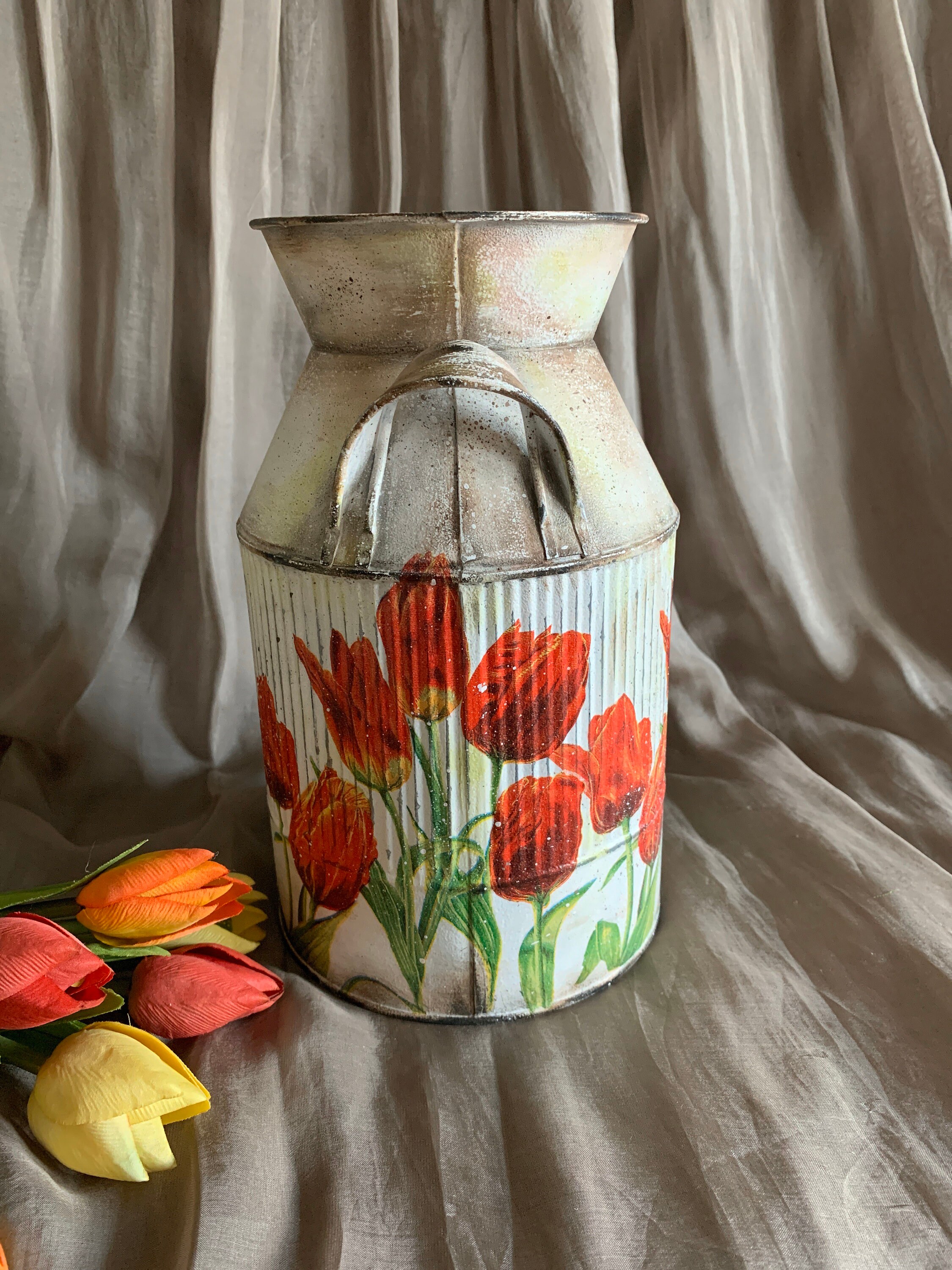 Hand Painted Decoupage Galvanized Bucket Tabletop Accent - Etsy