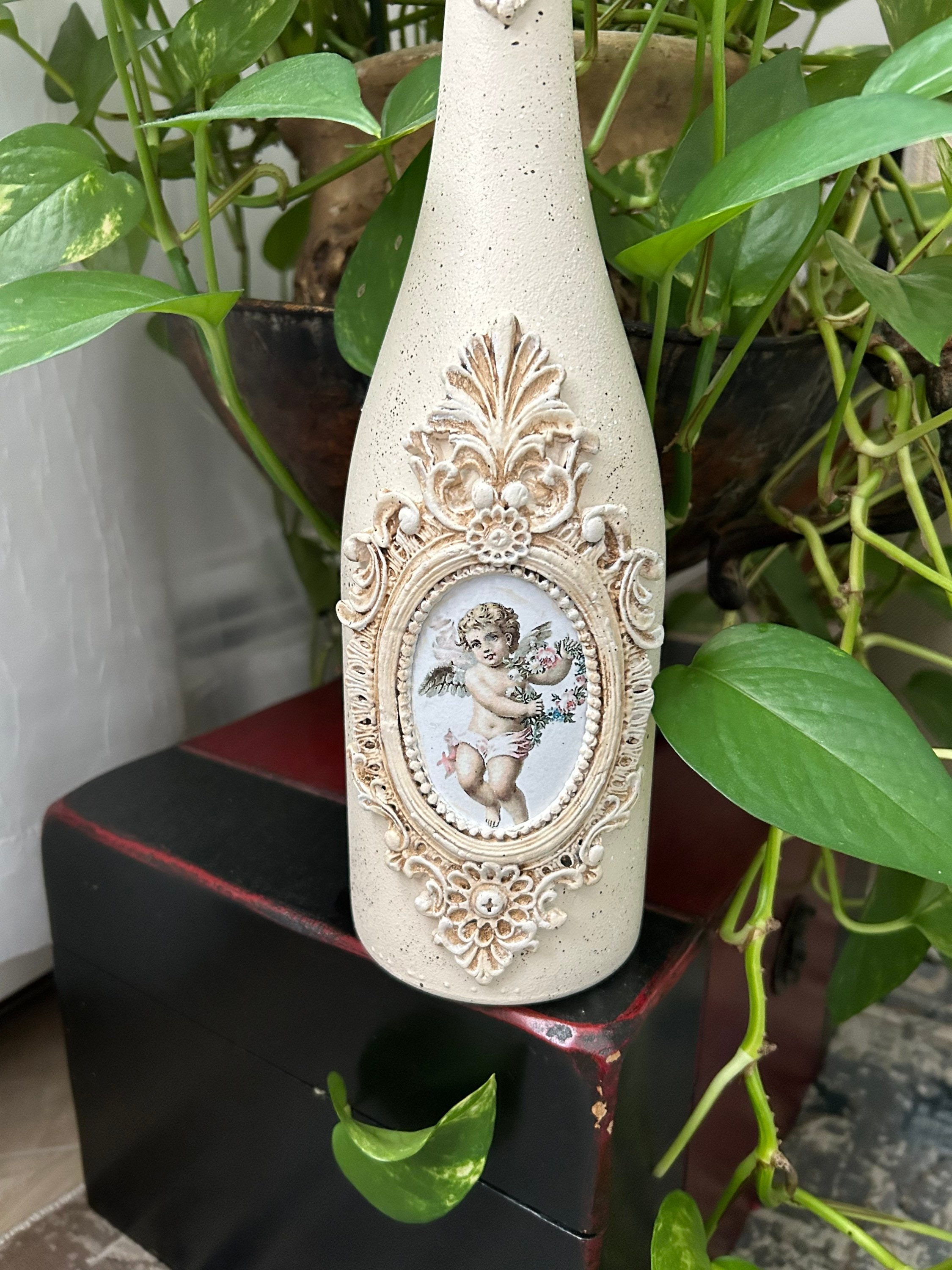Handcrafted Decoupaged Angel Bottle: Shabby Chic Home Decor - Etsy