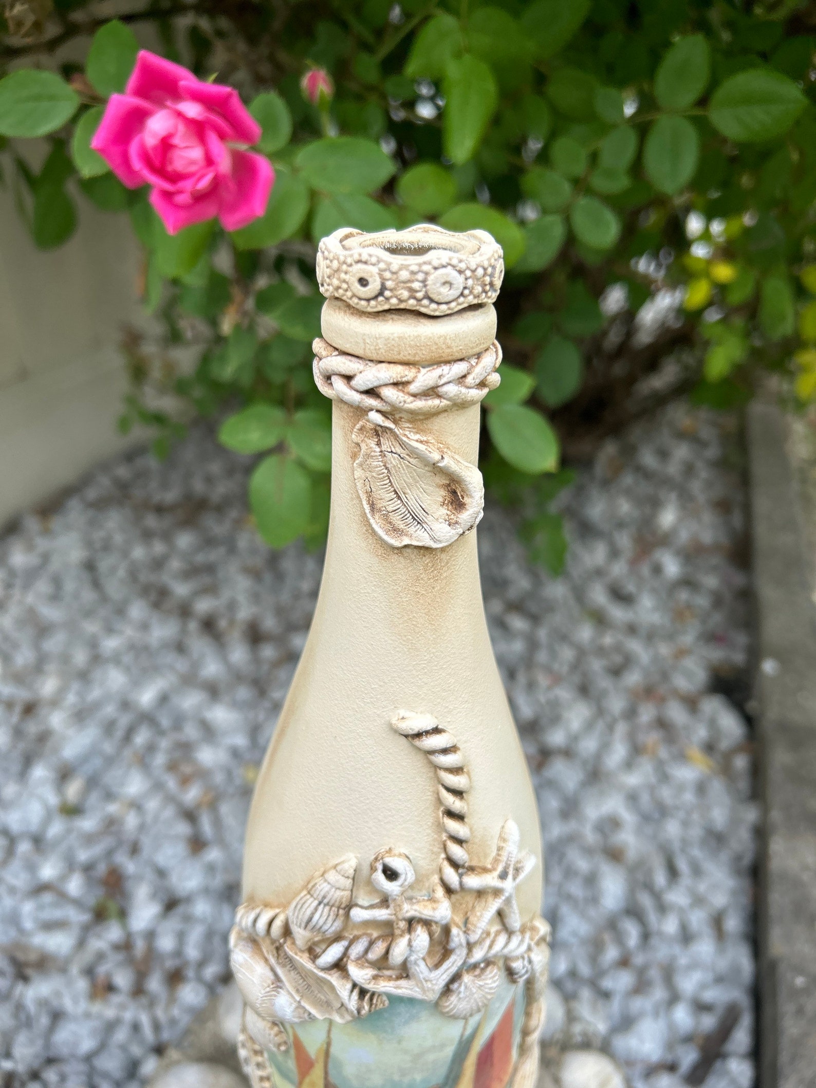 Handcrafted, Nautical Decoupaged Bottle, Sea Theme Decorative Accent ...