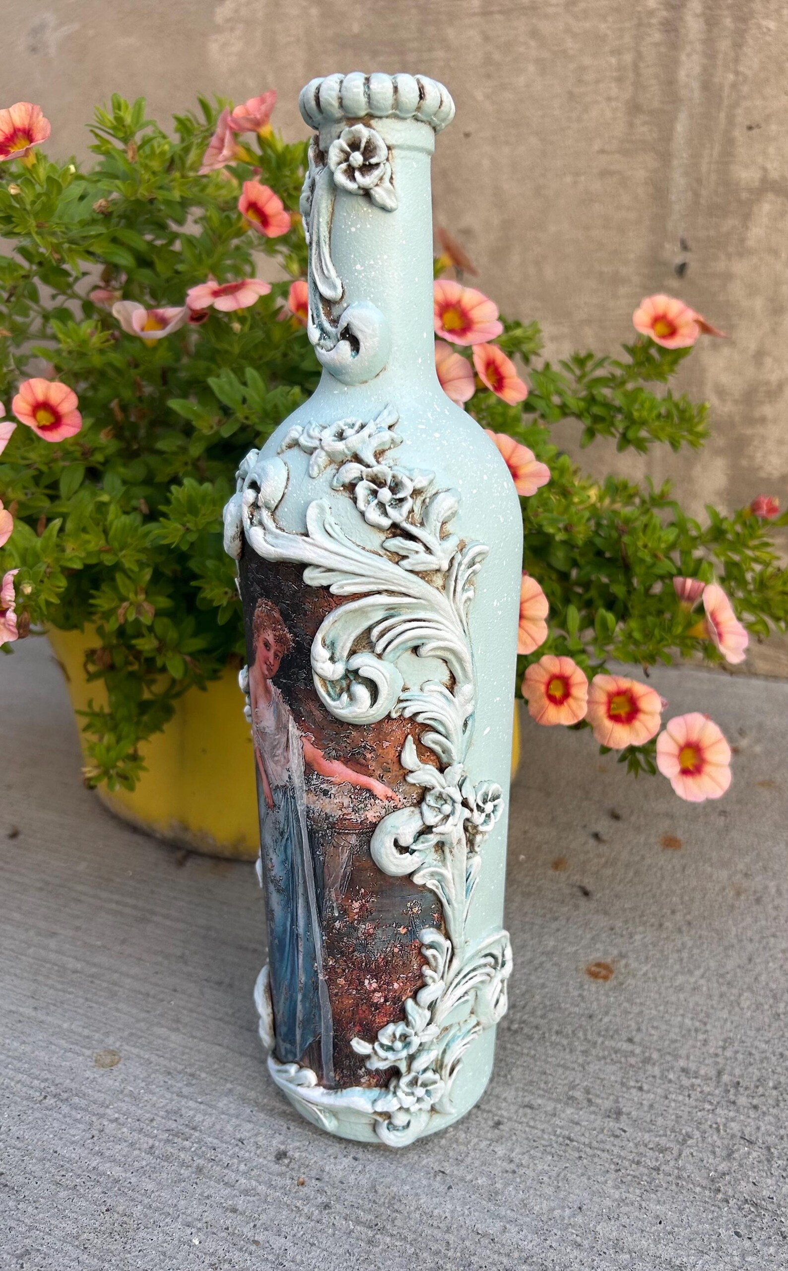 Handcrafted Decoupaged Bottle: Vintage Lady Shabby Chic Home Decor - Etsy