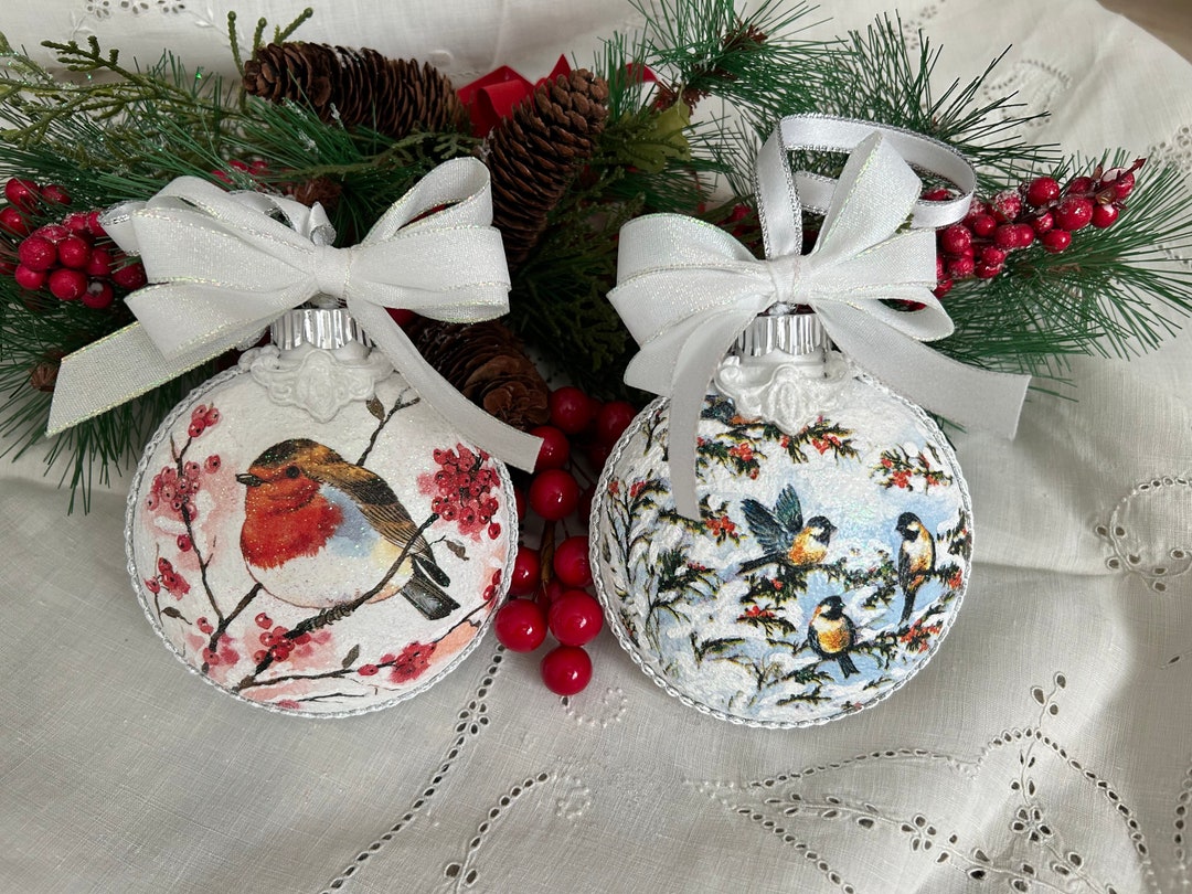 Handcrafted Vintage Style Christmas Baubles, Set of 2 Decoupage ...