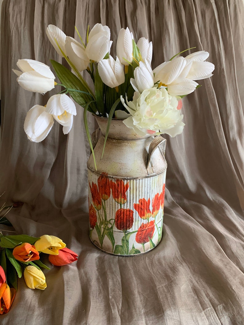 Hand Painted Decoupage Galvanized Bucket Tabletop Accent - Etsy