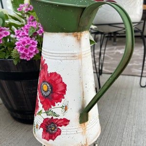 Decoupage Decorated Galvanized Metal Pitcher, Tabletop Accent, Country ...